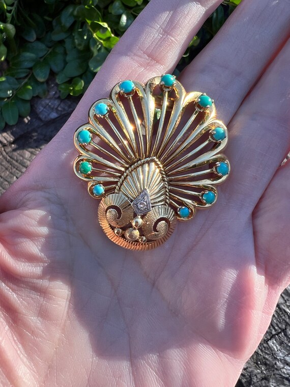 Turquoise Fan Pin, Turquoise Shell Pin, Turquoise Pin - Gem