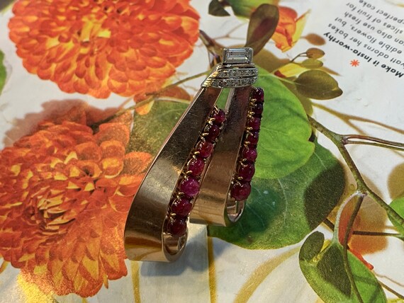 Retro Ruby Pin, Ruby Ribbon Pin, Gold Ribbon Brooch, … - Gem