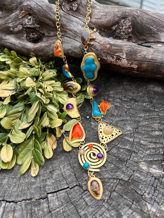 Multi Gem Necklace, Fire Opal Necklace, Boulder Opal … - Gem