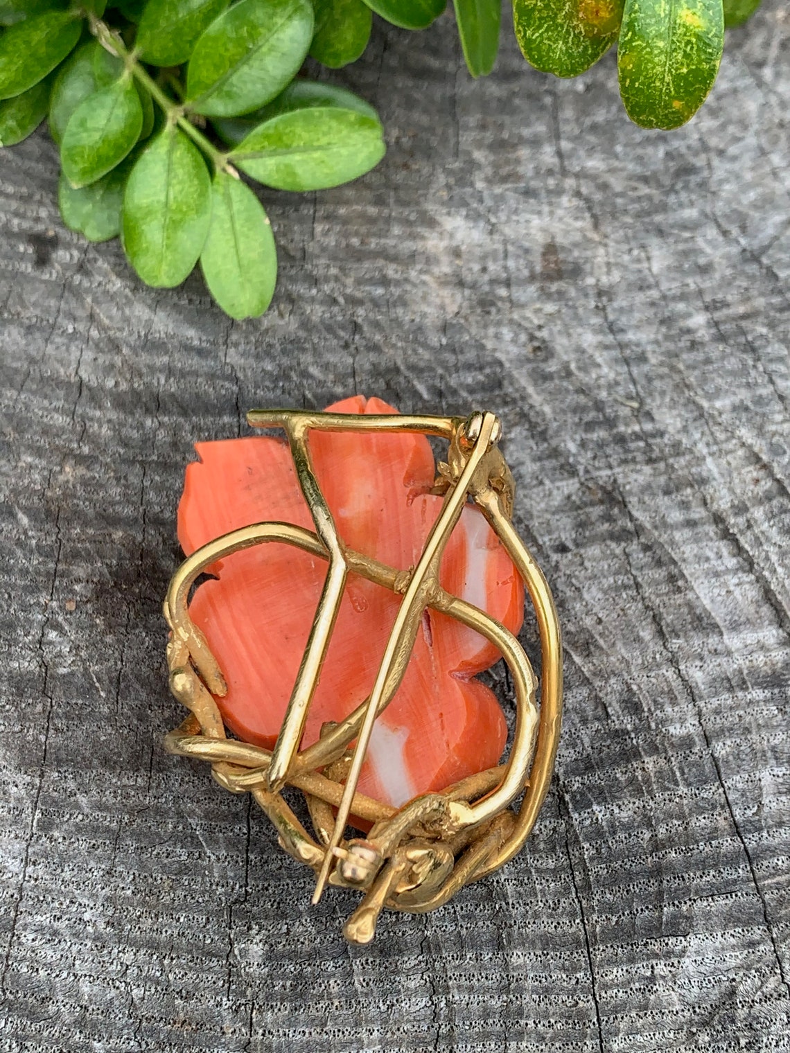 Coral Rosebud Pin Gold Coral Rose Craved Coral Rose Coral - Etsy