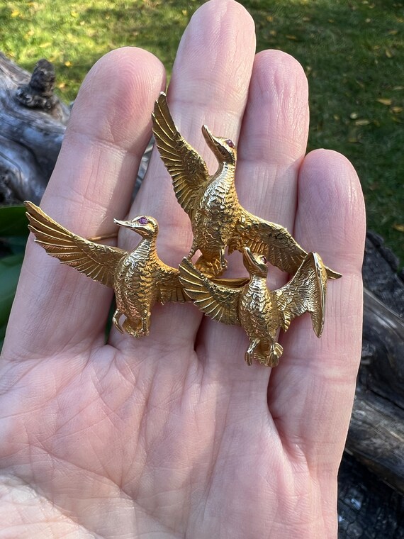 Geese Brooch, Bird Brooch, Gold Bird Brooch, Gold Goo… - Gem