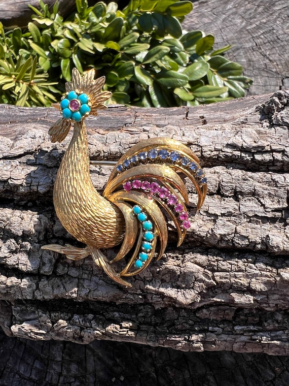 vintage birds pins roosters - Gem