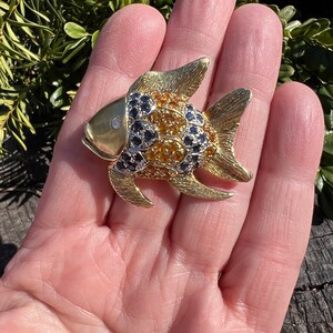 Gold Fish Pin, Sapphire Fish Pin, Gold Fish Brooch, Enamel Fish, Enamel ...