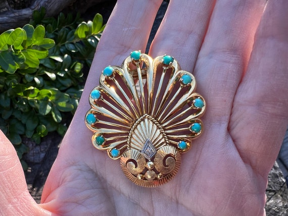 Turquoise Fan Pin, Turquoise Shell Pin, Turquoise Pin - Gem