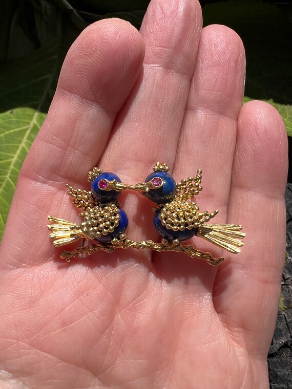 Lovebirds Brooch, Bird Brooch, Turquoise Bird Brooch,… - Gem