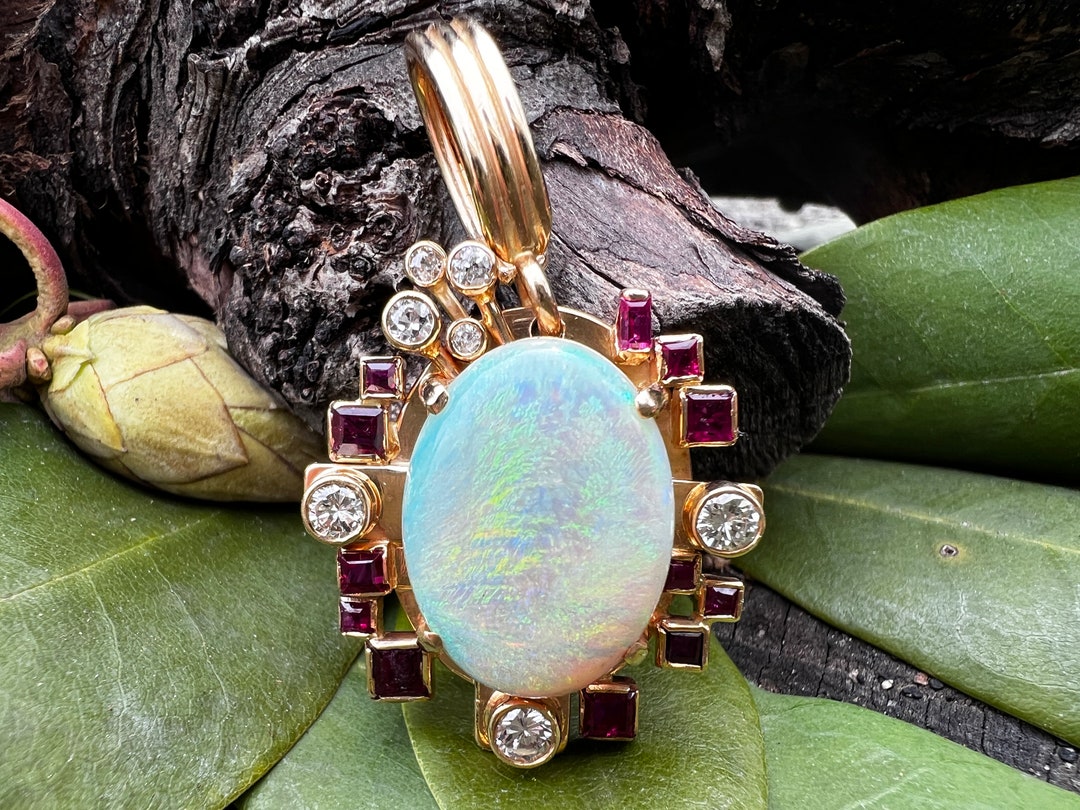 Opal and Ruby Pendant, Opal and Diamond Pendant, Opal Pendant, October ...