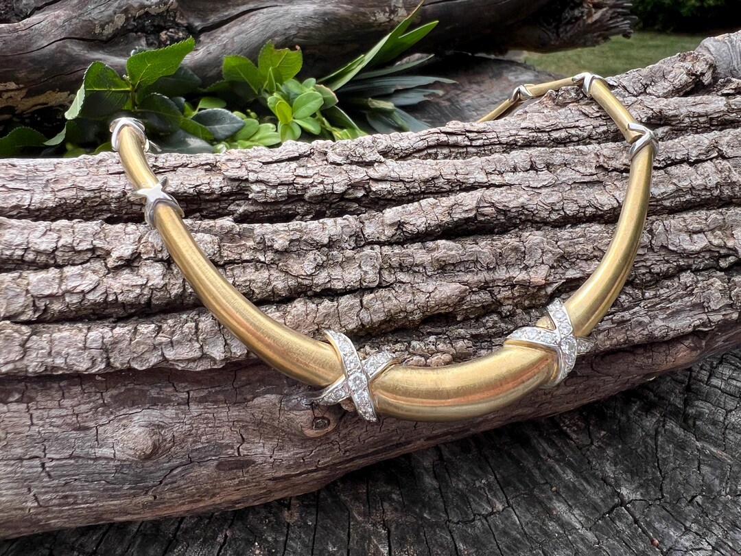Diamond "x" Choker, Chunky Gold Choker, Wide Gold Choker, "x" Necklace ...