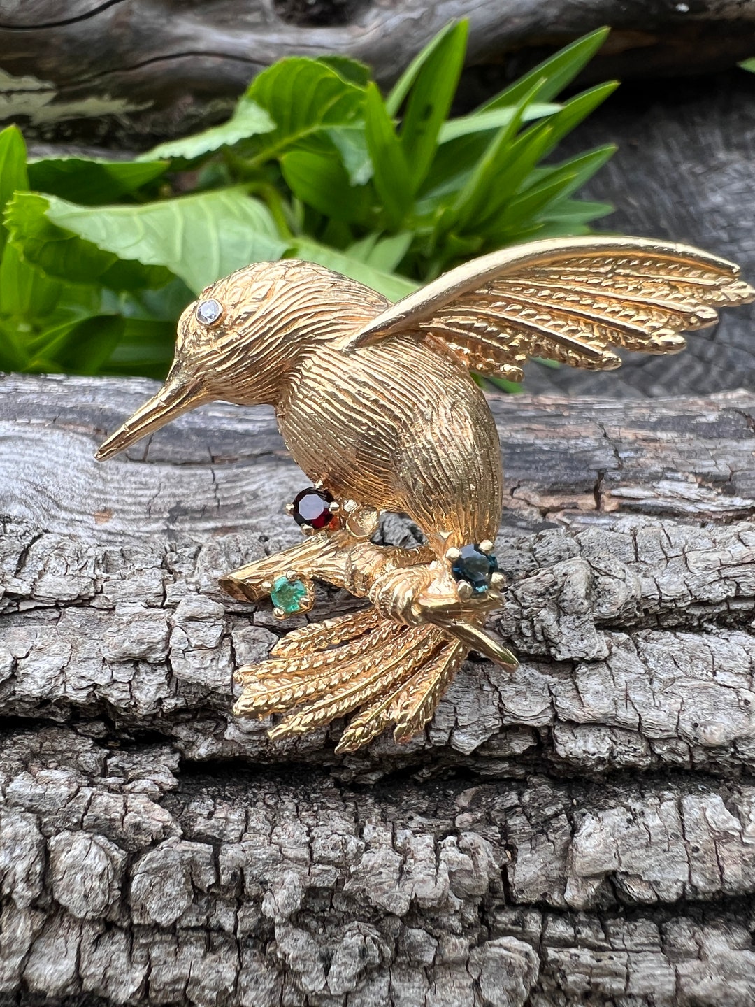 Gold Bird Brooch, Multi Gem Bird Pin, Bird Brooch - Etsy