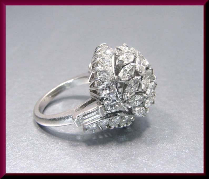Diamond Cluster Cocktail Ring Vintage Cocktail Ring Platinum - Etsy