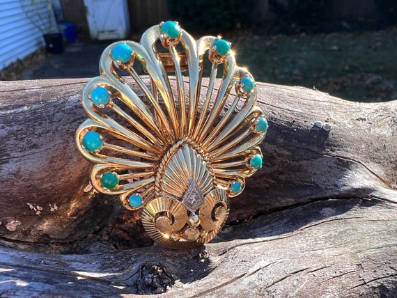 Turquoise Fan Pin, Turquoise Shell Pin, Turquoise Pin - Gem