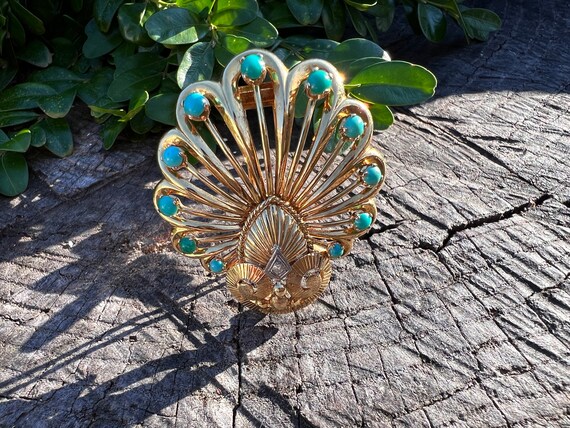 Turquoise Fan Pin, Turquoise Shell Pin, Turquoise Pin - Gem