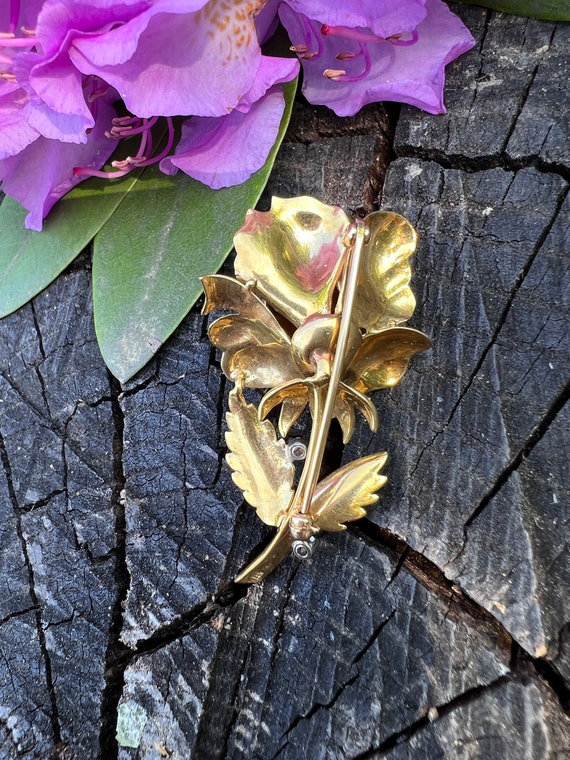 Gold Rose Brooch, Rose Pin, Ruby Rose Pin, Diamond Fl… - Gem