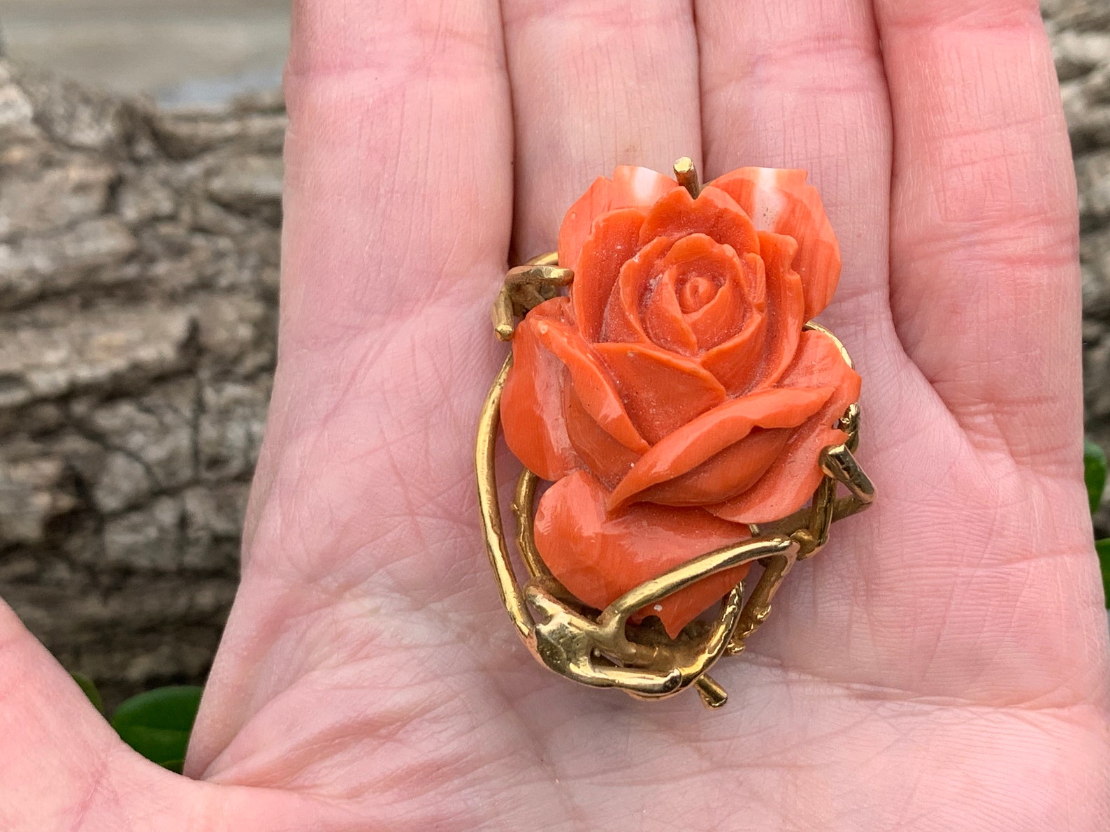 Coral Rosebud Pin Gold Coral Rose Craved Coral Rose Coral - Etsy