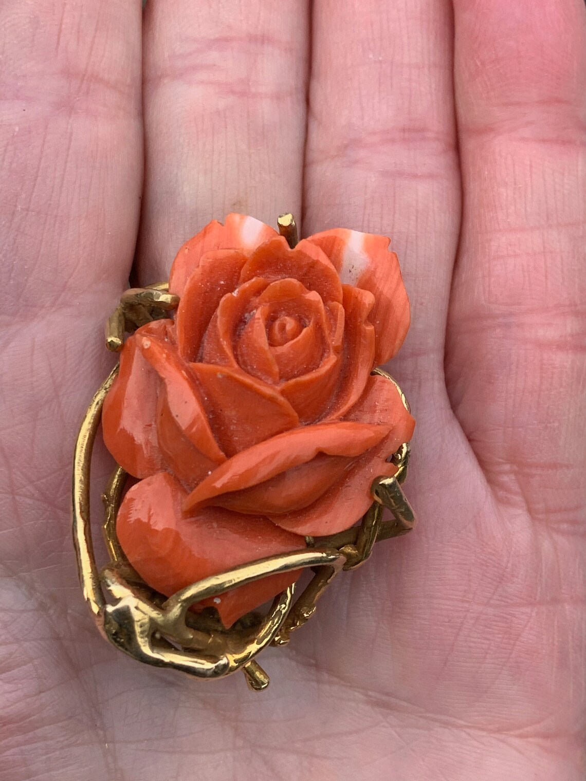 Coral Rosebud Pin Gold Coral Rose Craved Coral Rose Coral - Etsy