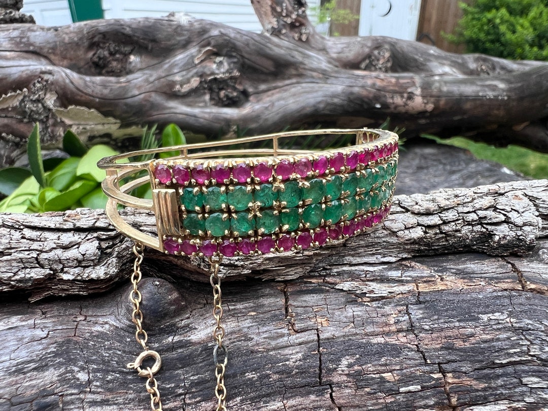 Ruby and Emerald Bangle, Wide Ruby Bangle, Wide Emerald Bangle, July ...