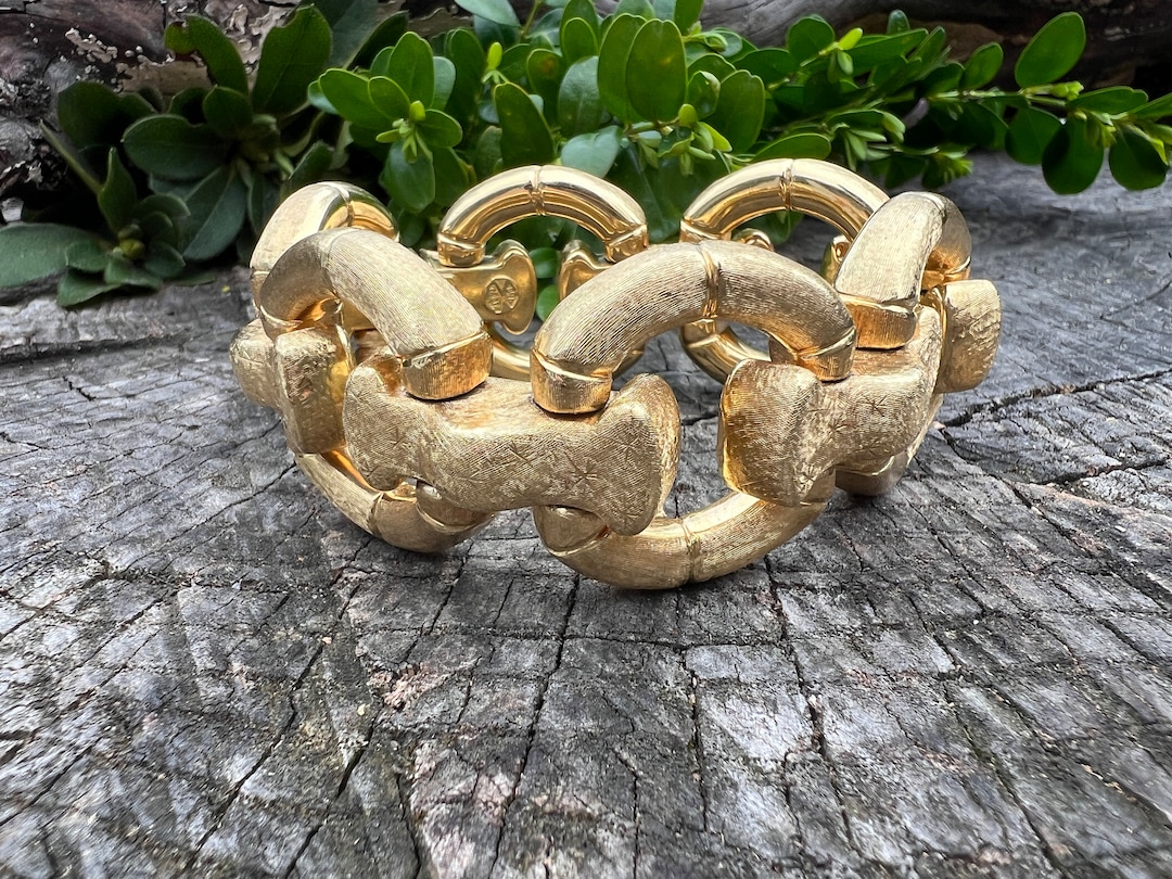 Wide Gold Bracelet, Chunky Wide Gold Bracelet, 1970s Gold Bracelet - Etsy