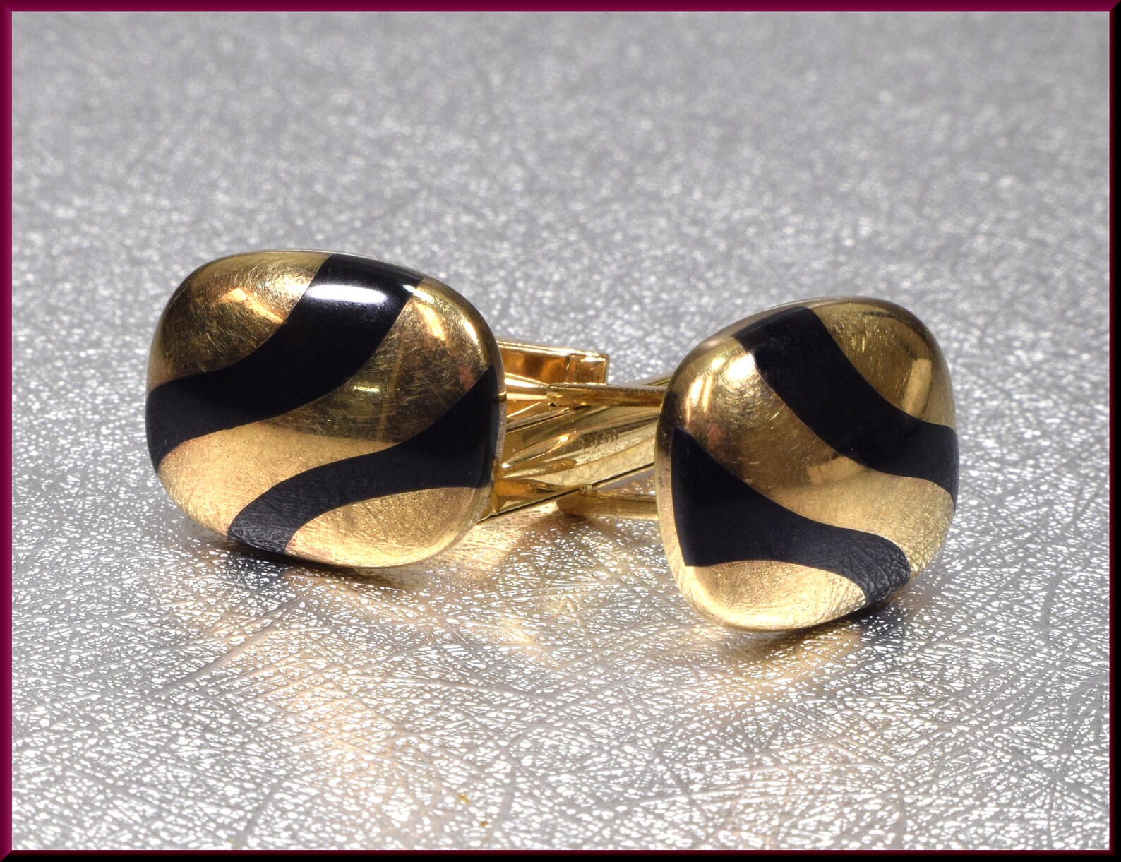 Enamel Cufflinks Gold Cufflinks Black Enamel Cufflinks Wedding - Etsy