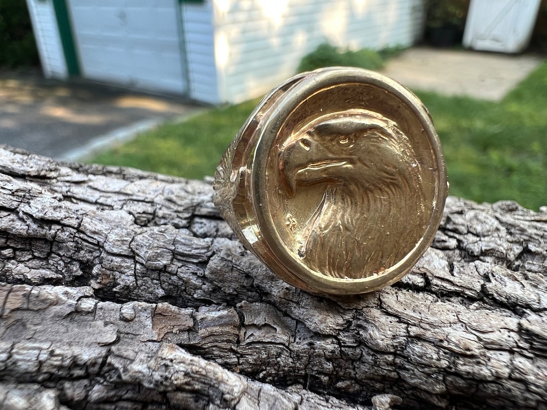 Yellow Gold Eagle Signet Ring, Eagle Signet Ring, Signet Ring - Etsy
