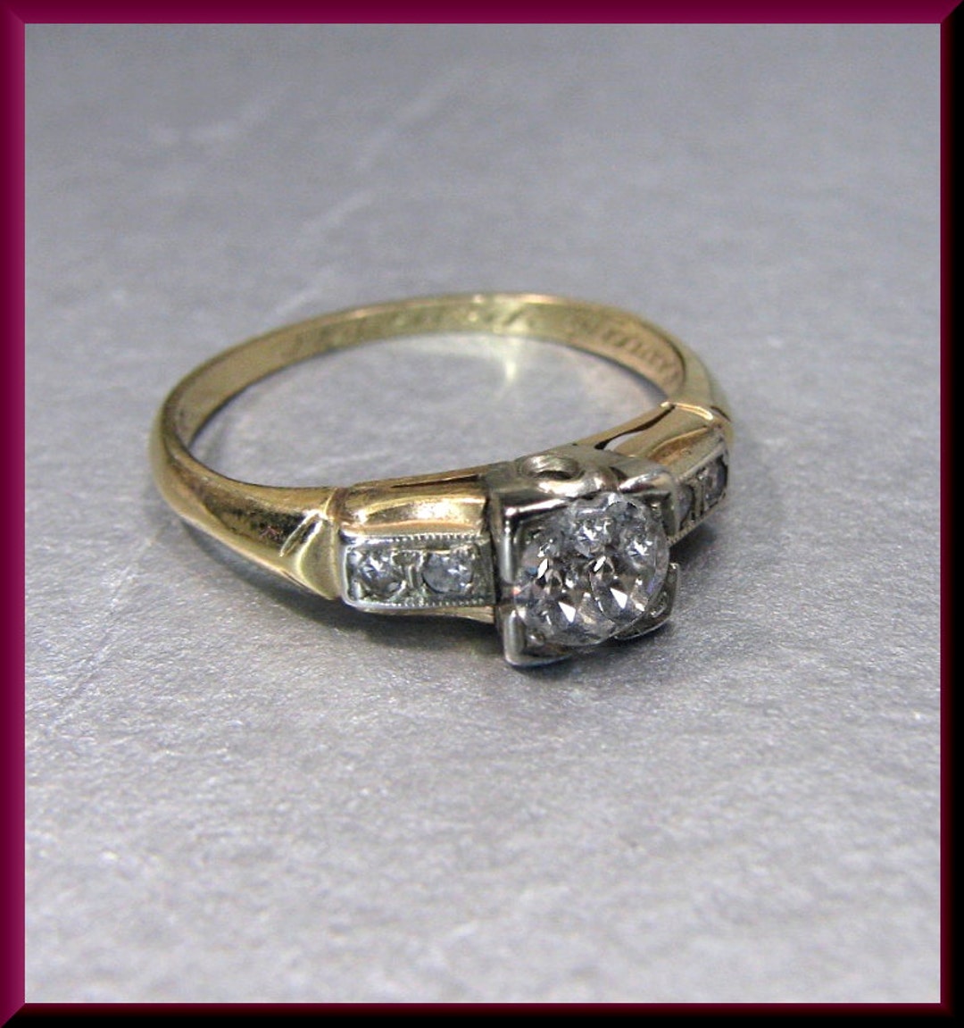 Vintage Diamond Engagement Ring Art Deco Diamond Engagement Ring 14K ...