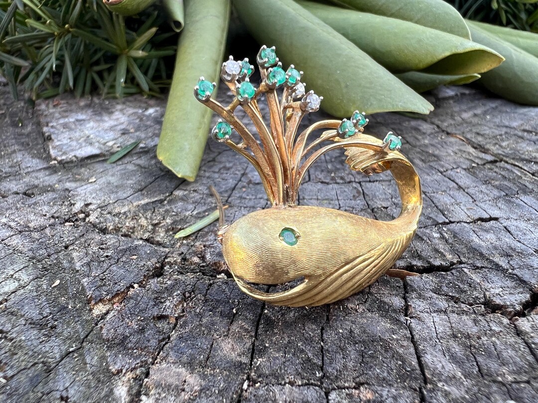 Gold Whale Pin, Emerald Whale Pin, Gold Whale Brooch, Whale Jewelry ...