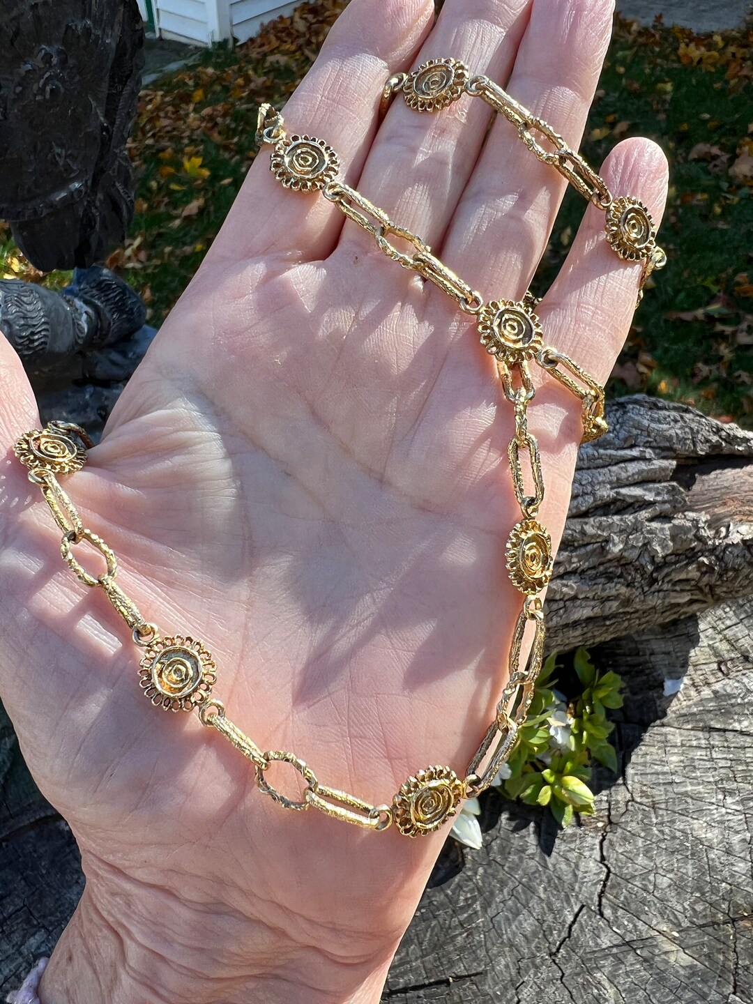 Gold Long Chain, Ornate Long Gold Chain, Circle Line Chain, Yellow Gold ...