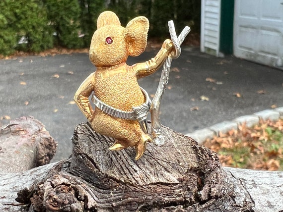 Yellow Gold Mouse Brooch, Cute Mouse Brooch, Gold Mou… - Gem