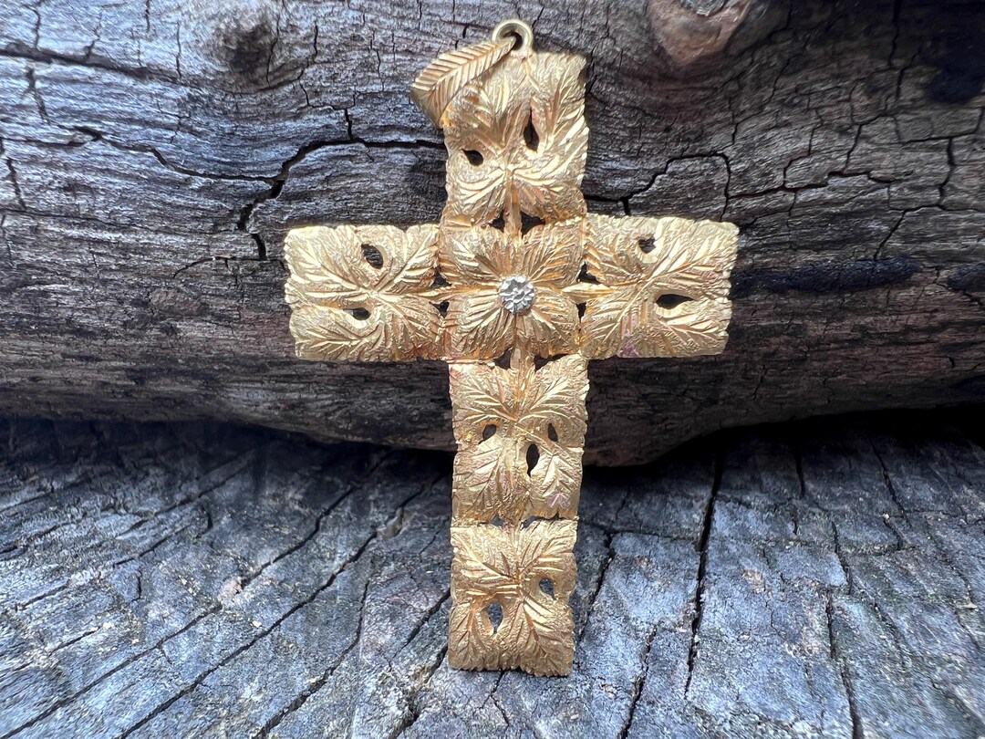 Vintage Gold Cross, Large Gold Cross, Vintage Diamond Cross, Gold Vintage Cross, 18K Gold Cross ...