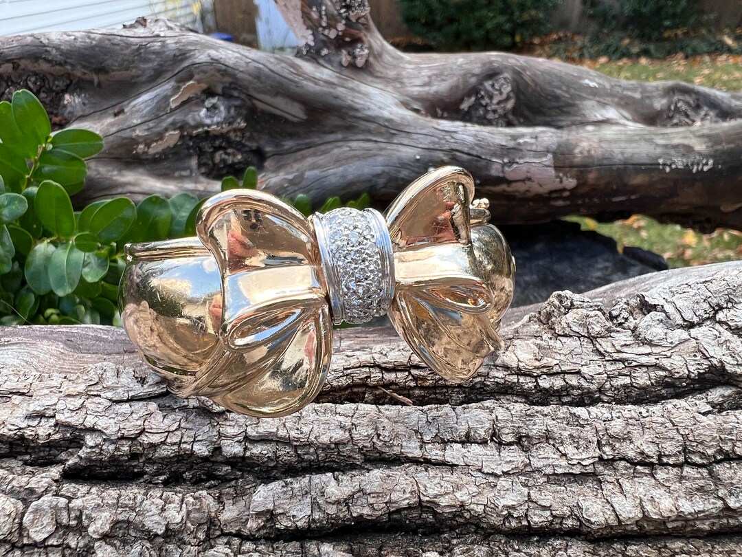 Gold Bow Bangle, Retro Gold Bow, Diamond Bow Bangle, Bow Bangle - Etsy