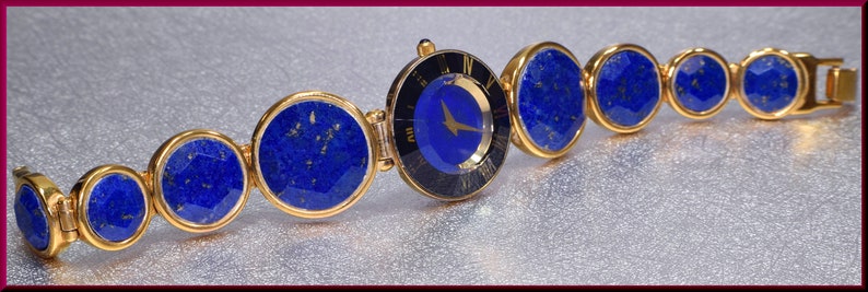 Blue Lapis Watch, Gold and Lapis Watch, Lapis Watch, Lapis and Onyx ...