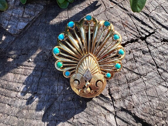 Turquoise Fan Pin, Turquoise Shell Pin, Turquoise Pin - Gem