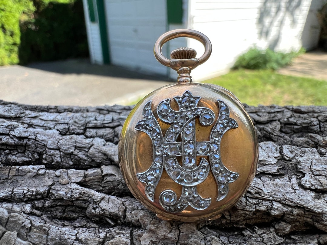 Victorian Pocket Watch, Rose Cut Diamond Watch, Diamond Pocket Watch ...