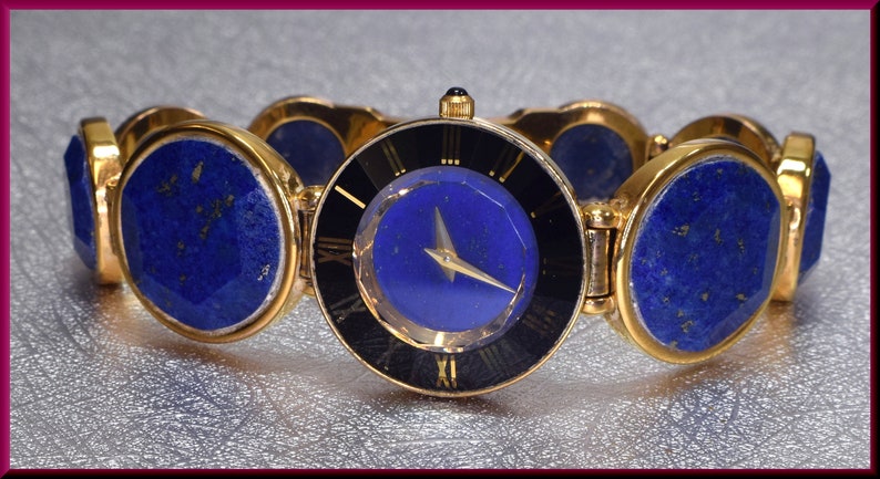 Blue Lapis Watch, Gold and Lapis Watch, Lapis Watch, Lapis and Onyx ...