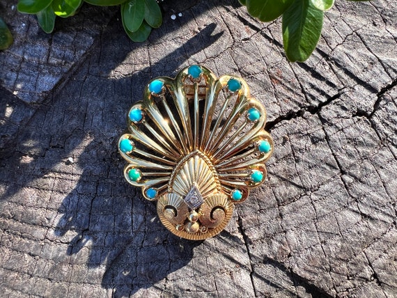 Turquoise Fan Pin, Turquoise Shell Pin, Turquoise Pin - Gem