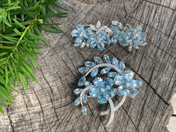 Blue Topaz Brooch, Topaz Flower Brooch, Blue Topaz Ea… - Gem