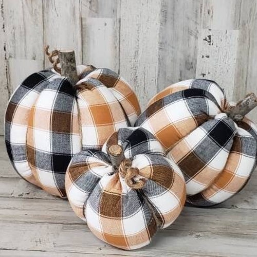 Rust Plaid Pumpkins Handmade Fall Decorations Rustic Fall - Etsy