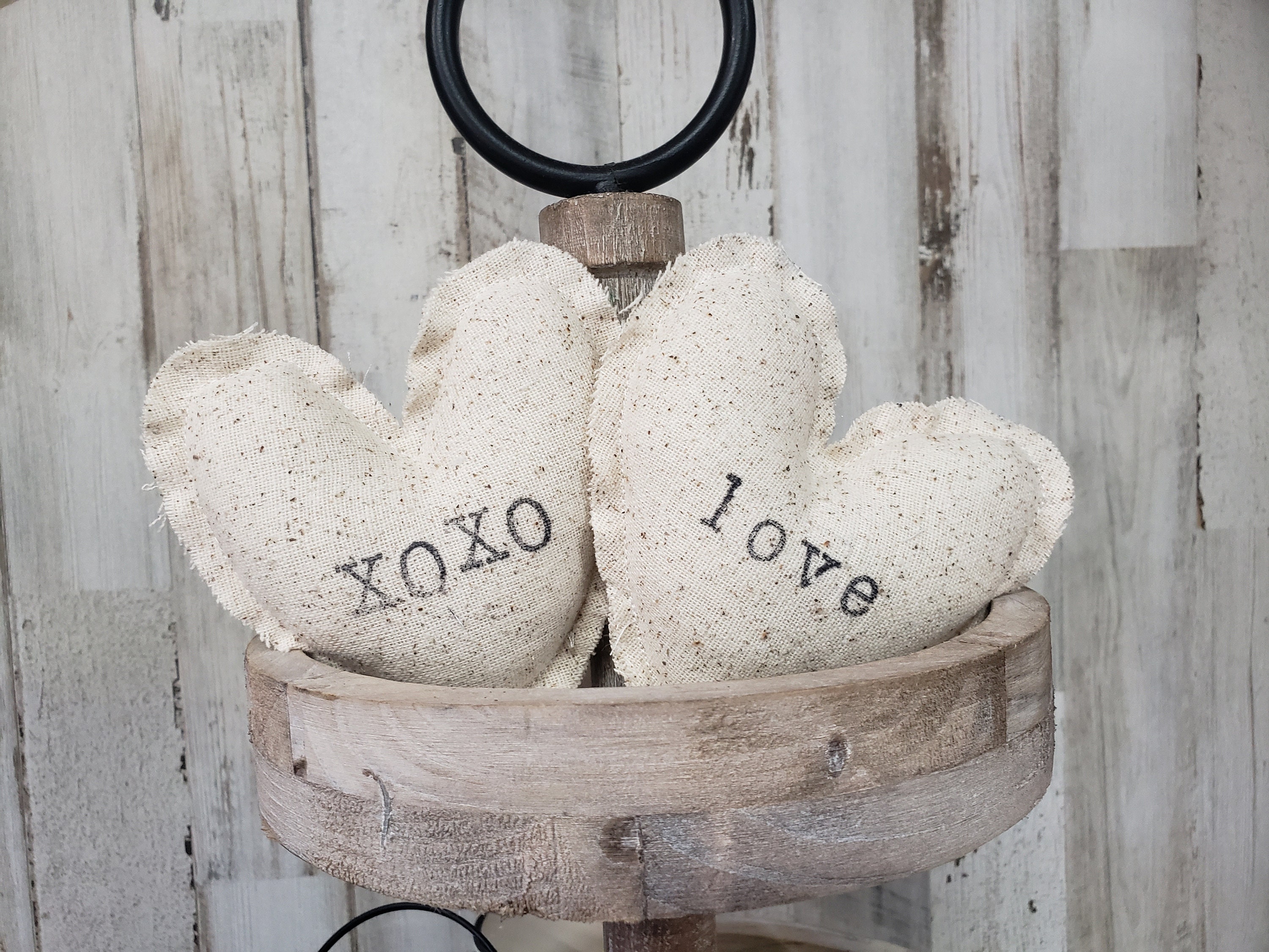 Set of 2 Linen Cloth Fabric Heart Decor / Valentine Bowl | Etsy