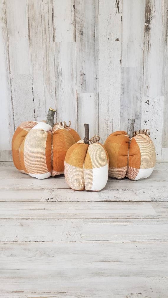 Orange White Plaid Flannel Pumpkins Handmade Halloween | Etsy