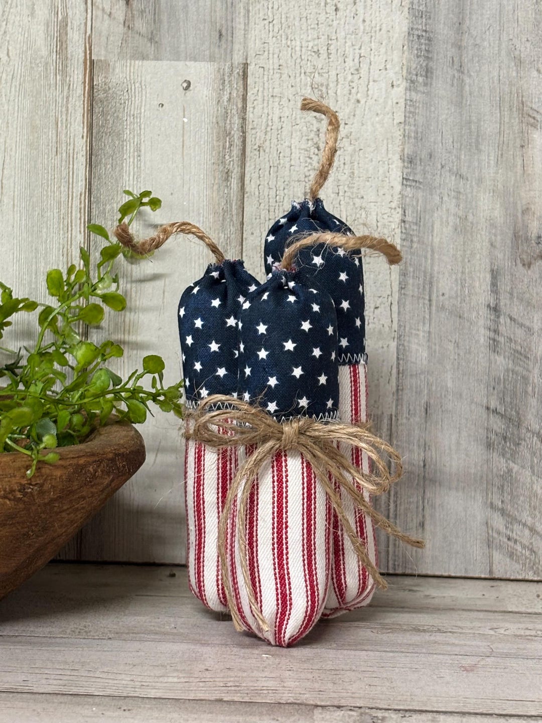 Set of 3 Stuffed Firecracker / Farmhouse Decor Cottage Style Fabric ...