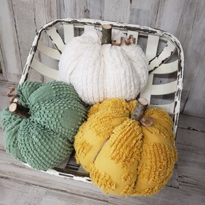 Mustard Chenille Pumpkins, Green Chenille, Offwhite Chenille, Fall ...