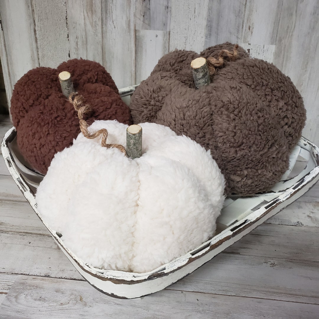 Sherpa Pumpkins, Rustic Fall Decorations, Autumn Farmhouse Decor, Teddy ...