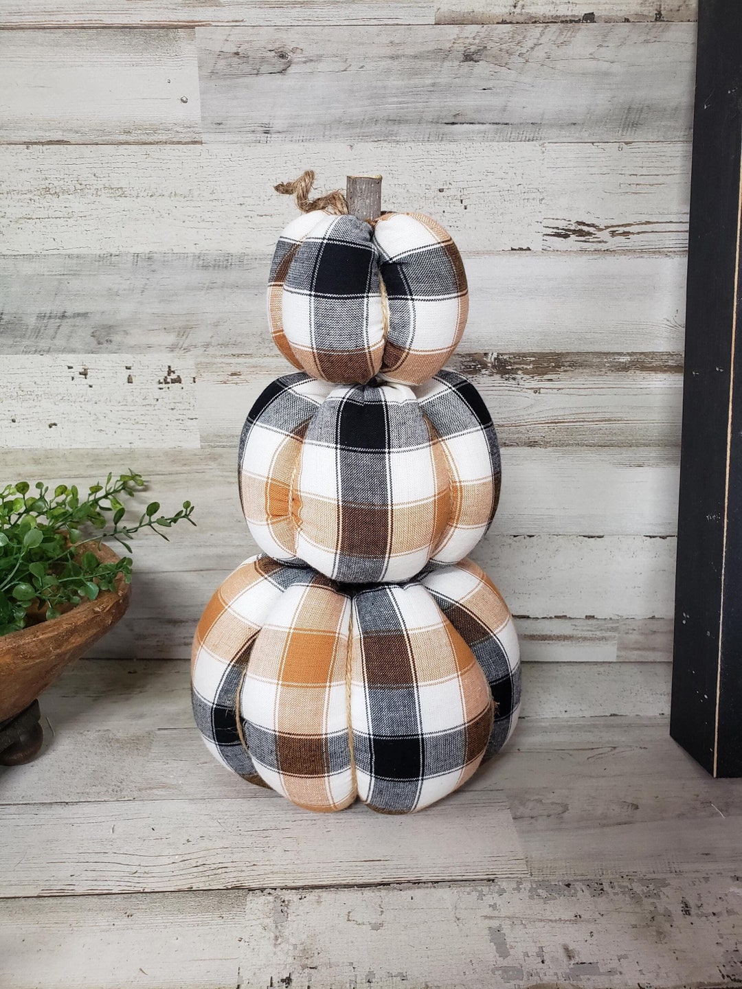 Pumpkin Stack, Fall Plaid Pumpkins Handmade, Halloween Decorations ...