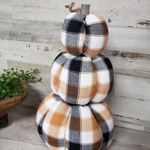 Pumpkin Stack, Fall Plaid Pumpkins Handmade, Halloween Decorations ...
