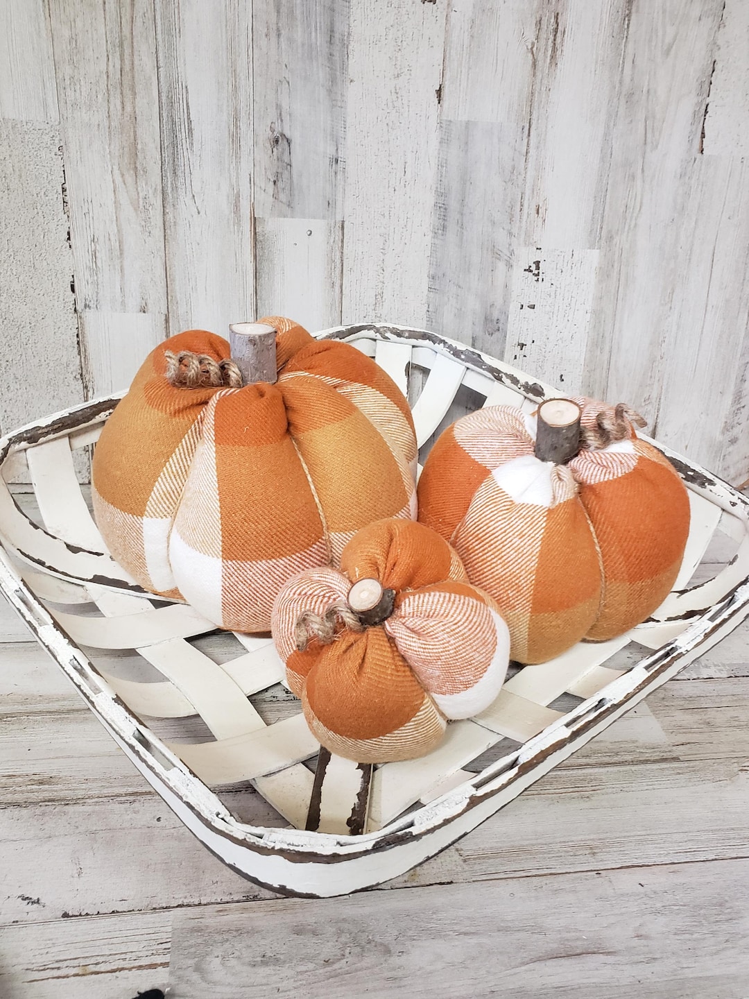 Orange White Plaid Flannel Pumpkins Handmade, Halloween Decorations ...