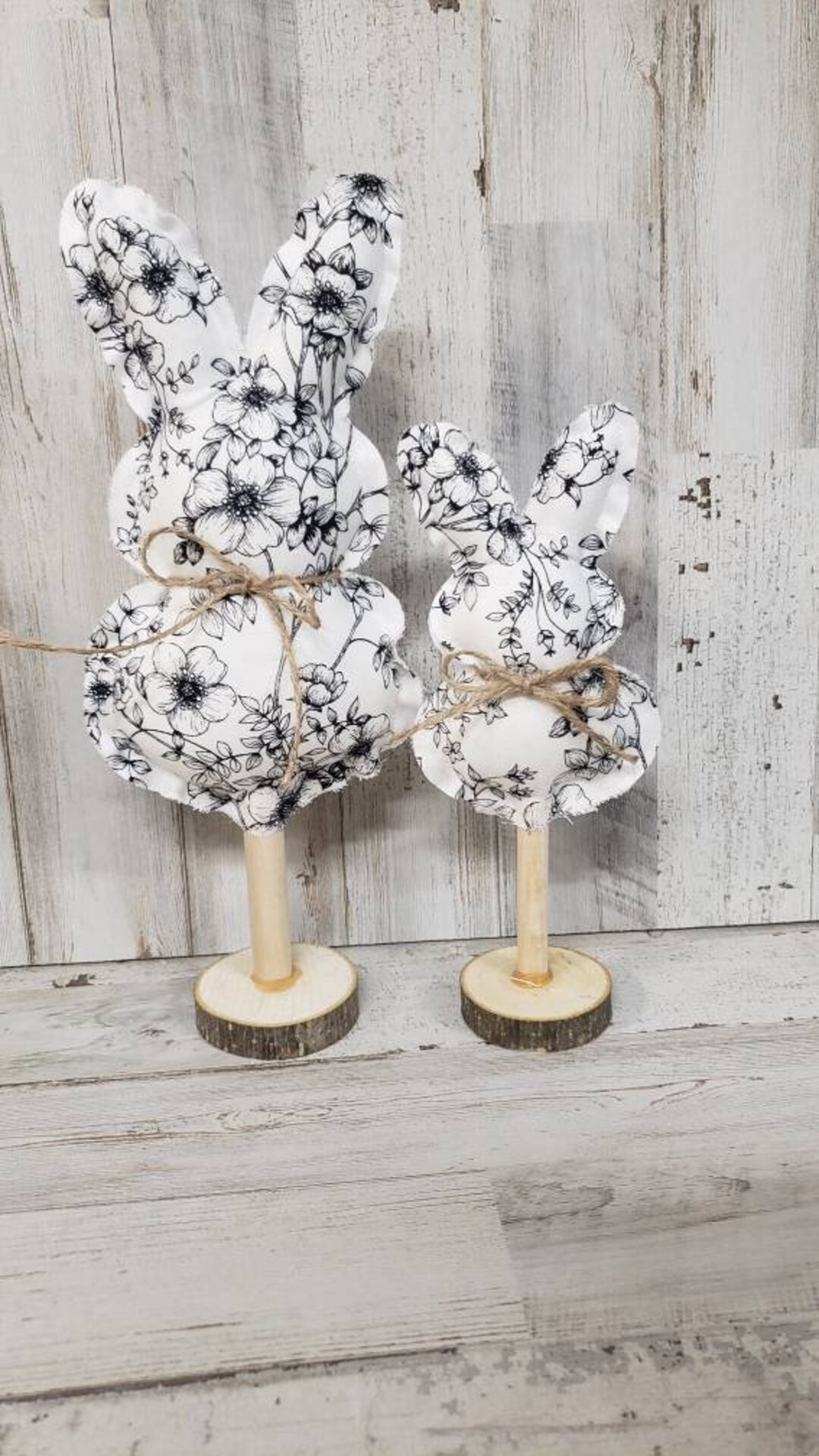 Black Floral Fabric Bunny Decor / Black and White Floral Bunny / Easter ...