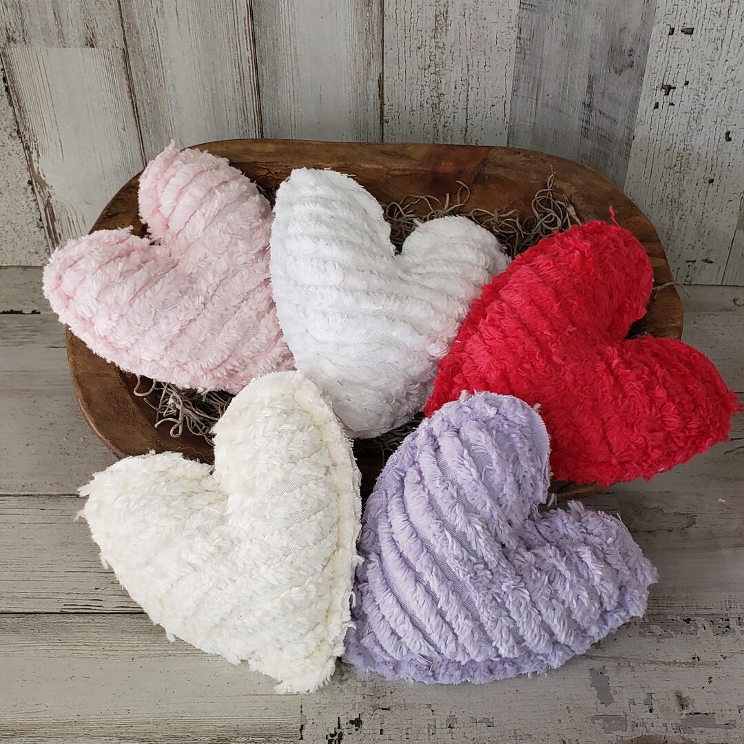 Chenille Hearts, Plush Hearts, Farmhouse Valentine's Day Vase and Bowl ...
