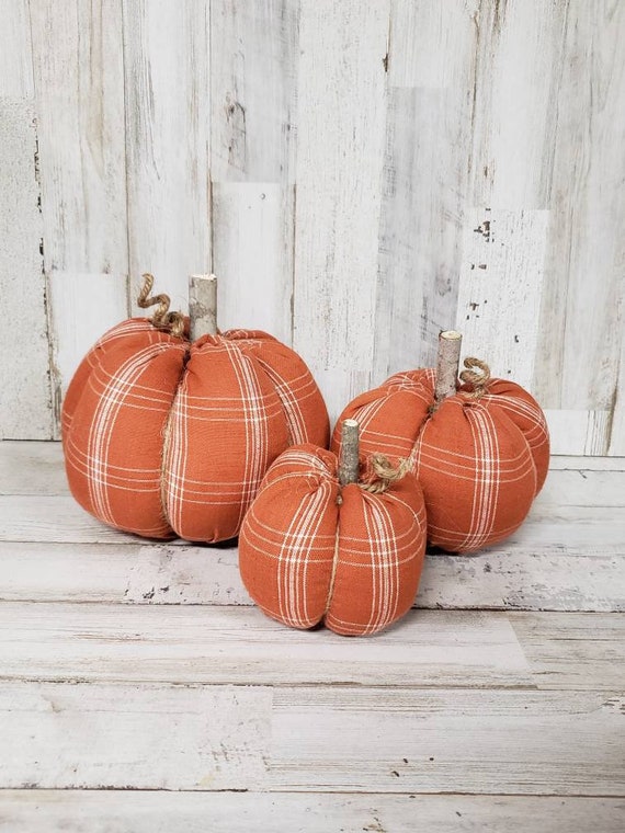 Rust Plaid Pumpkins Handmade Fall Decorations Rustic Fall - Etsy