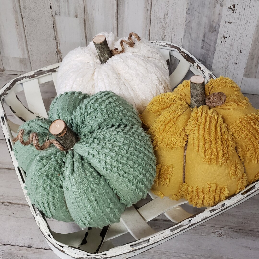 Mustard Chenille Pumpkins, Green Chenille, Offwhite Chenille, Fall ...