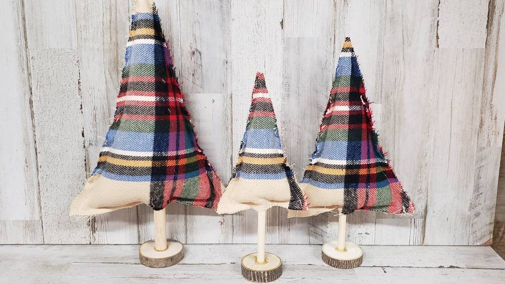 Farmhouse Plaid Flannel Fabric Christmas Trees, Flannel Christmas Tree ...