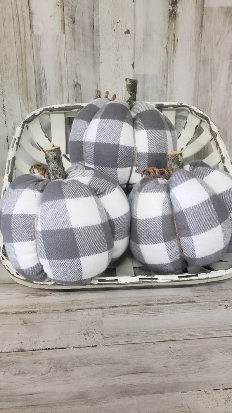 Gray & White Buffalo Plaid Flannel Pumpkin / Farmhouse - Etsy