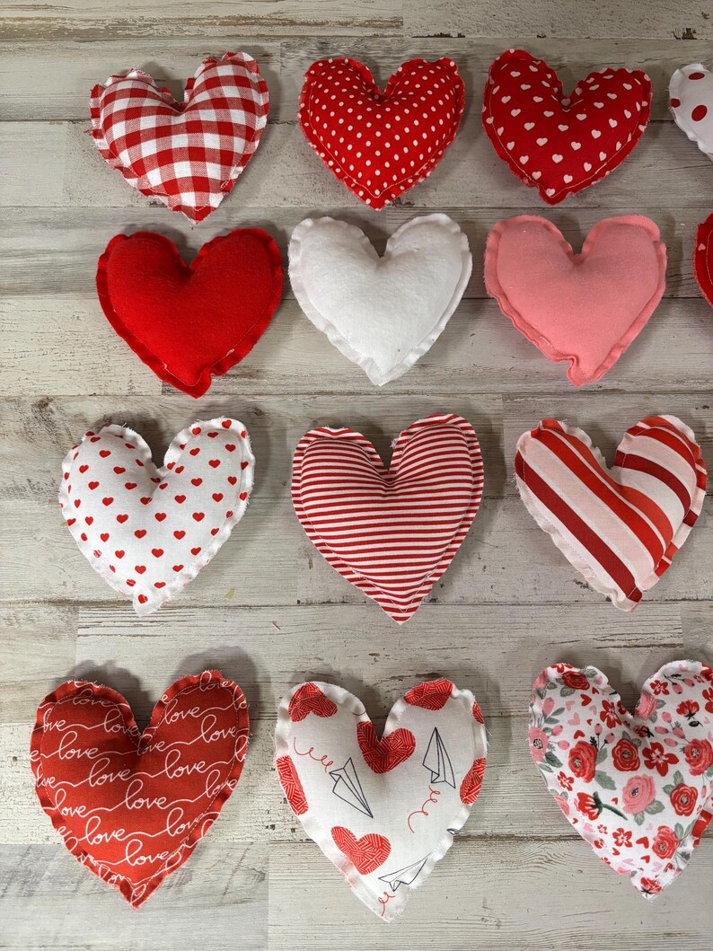 Fabric Hearts on Wooden Stand, 38 Fabric Styles,valentine Mantel Decor ...